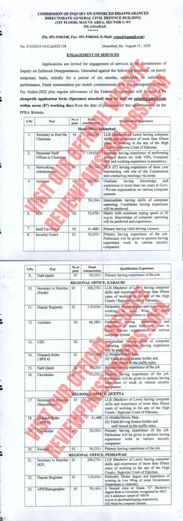 Commission Of Inquiry On Enforced Disappearances Jobs 2025 – Apply ...