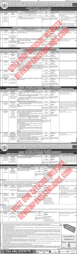 PPSC Jobs 2025 Advertisement No.34/2025 – Apply Online | Latest Jobs In ...