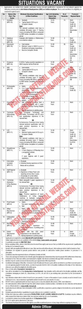 GHQ Civilian Jobs 2025 – Online Apply For Pakistan Army Vacancies ...