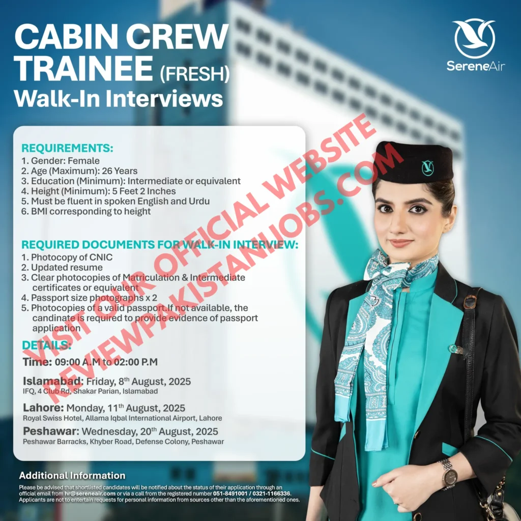 SereneAir Cabin Crew Trainee Jobs 2025 – Walk-In Interviews For Fresh ...