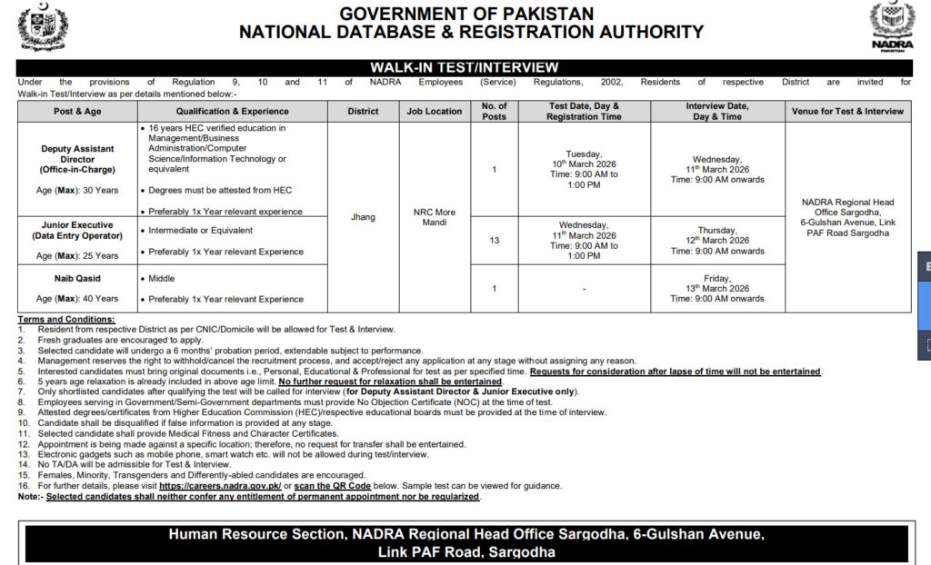 NADRA Jobs 2026 - National Database And Registration Authority Jobs ...