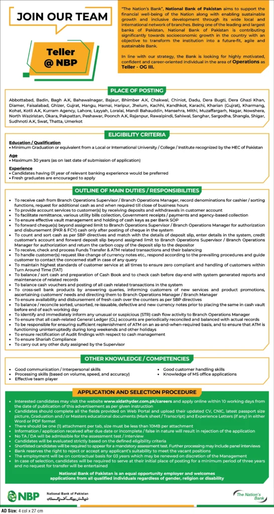 NBP Teller Jobs 2026 – Multiple Cities | Last Date 22 May | Latest Jobs ...
